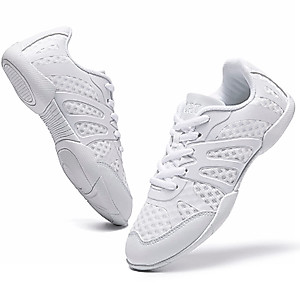 white Cheer Shoes for Womens Cheerleading shoes Girls Youth White Competition Cheerleading Gear Dance Shoe Sports Tennis Training Athletic Flats Breathable Soft comfortable kids cheer sneaker size