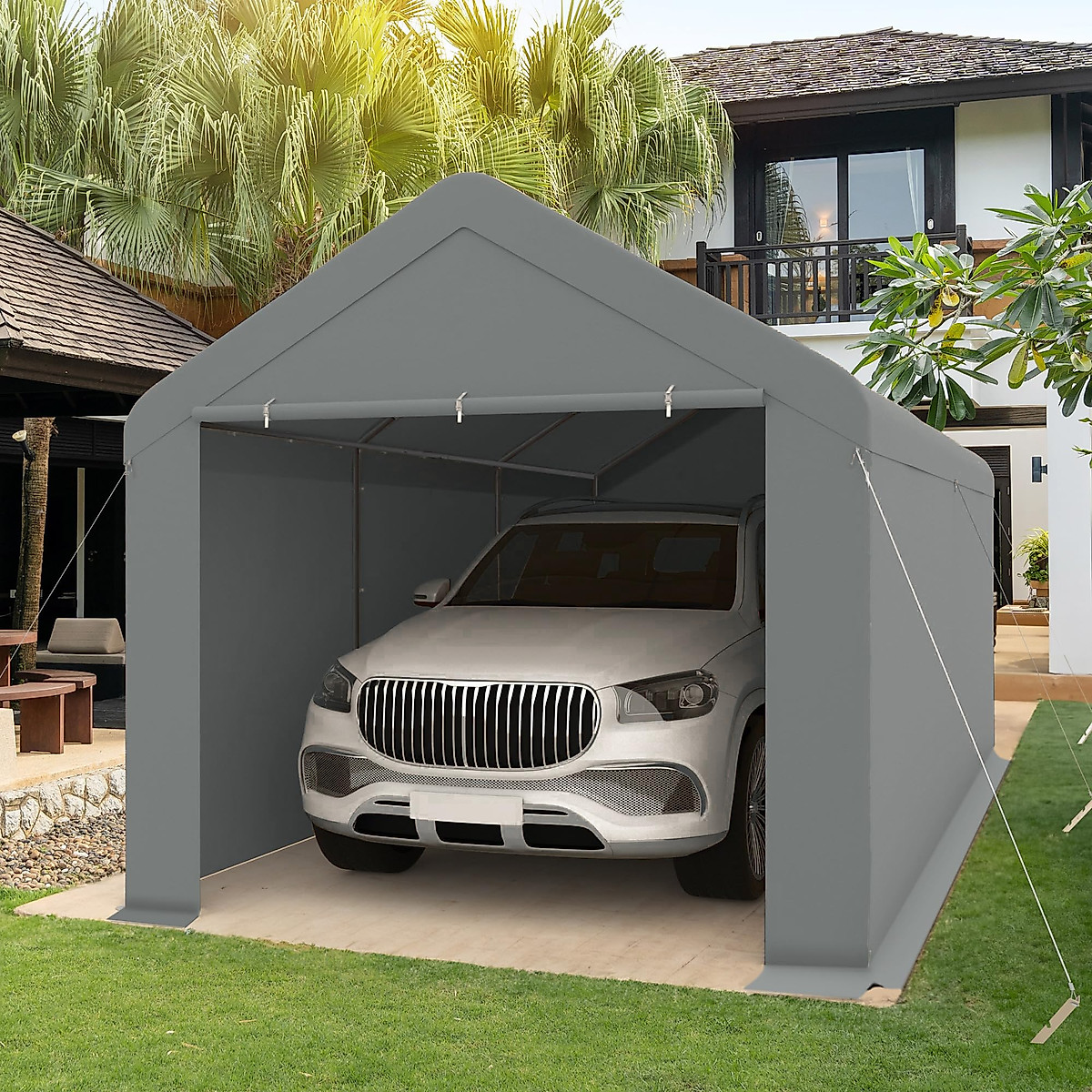 GOJOOASIS Car Port Canopy Tent Carport 10'x20' Car Tent Portable Garage, Tents for Car Waterproof & UV Protected for Wedding, Garden Shelter, Storage Shed (Gray)
