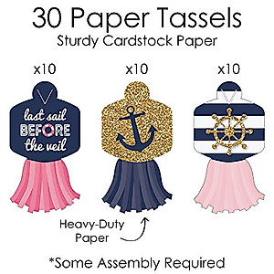 Big Dot of Happiness Last Sail Before the Veil - 90 Chain Links and 30 Paper Tassels Decoration Kit - Nautical Bachelorette and Bridal Shower Paper Chains Garland - 21 feet