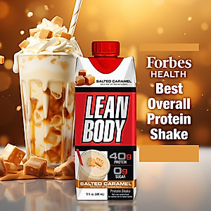 Lean Body Ready-to-Drink Salted Caramel Protein Shake, 40g Protein, Whey Blend, 0 Sugar, Gluten Free, 22 Vitamins & Minerals, 17 Fl Oz (Pack of 12)