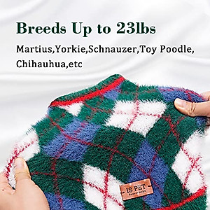 Fleece Dog Sweater - Classic Plaid Dog Sweater, Patchwork Doggies Fall Winter Sweatshirt Soft Warm Puppy Clothes for Small Medium Dogs Girls Boys Green