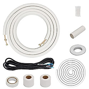Air Jade 16 Ft. Mini Split Line Set, 1/4 & 3/8 inch O.D. & 3/8" PE Thickened Insulated Coil Copper Pipes with Fittings, for Ductless Mini Split Air Conditioning, Heat Pump Systems