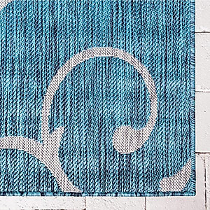 Unique Loom Outdoor Botanical Collection Area Rug - Curl (9' x 12' Rectangle, Teal/ Ivory)
