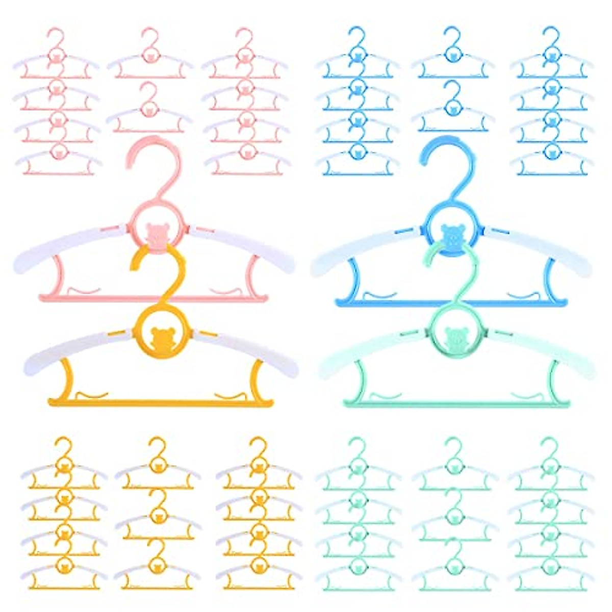 40 Pack Baby Hangers for Closet Plastic Kids Hangers Clothes Space Saving Hangers Non Slip Extendable Baby Hangers for Nursery Toddler Heavy Duty Clothing Hangers Bulk, Mixed Color
