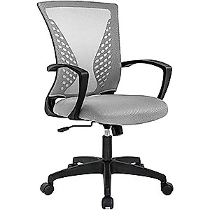 Ergonomic Adjustable Office Chair Desk Chair Mesh Computer Chair Swivel Mesh Chair Mid Back with Lumbar Support&Armrests,Executive Task Chair Rolling Swivel Chair for Work Gaming Home(Grey)