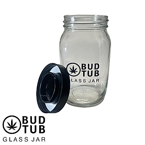 Glass Herb Storage Jar with Magnetic Herb Grinder INSIDE the lid. This Airtight, Smell Proof, Storage Container has an Added Seal to Keep the Scent Contained and Goods Fresh for Longer (Regular)