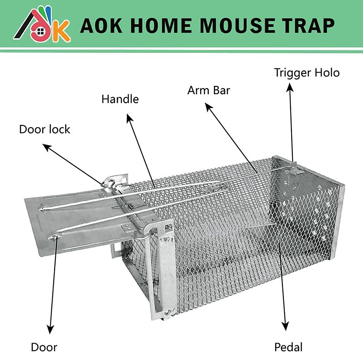 AOK Home Mouse Trap Rat Trap Rodent Trap Live Catch Cage Easy to Set Up and Reuse 11x6x4.5 inch