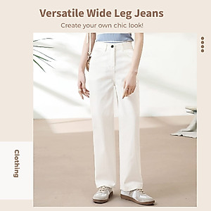 BOSREROY Wide Leg Jeans for Women, Women's High WAIS Jeans t Highly Elastic Comfort Pants for Women Girls Casual Pants White