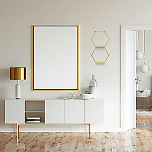 Gold Metal Wire Geometric Hexagon Floating Shelf | Two Brass Colored Vertical Honeycomb Shaped Hanging Wall Shelves | Mid Century Style Vanity Shelf | 16 x 9.25 x 3.75 Inches