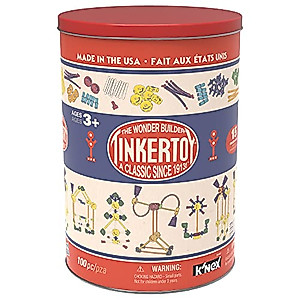 TINKERTOY - Retro Building Tin - 100 Parts - Collectible, Nostalgic Construction Toy, Great for Kids, Toddlers, Boys, Girls, Ages 3+
