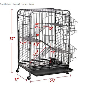 SUPER DEAL 37.2 Inches Metal Ferret Cage Chinchilla 4 Tiers Small Animal Cage with 3 Ladders/ 2 Front Doors/Food Bowl/Water Bottle/Slide Out Trays/Swivel Casters,Black