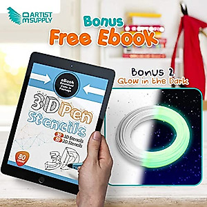 3D Pen Filament Refills - 1.75mm ABS Printer Refill Pack - 240 Linear Feet in 20 Foot Lengths Per Color - 80 Stencil E-Book & Bonus Glow in The Dark Color Included by 3D Artist Supply