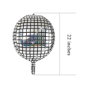 C CRYSTAL LEMON Disco Ball Balloons – 22-Inch Disco Ball Balloon Set for Weddings, Parties, Bridal Showers, Events – Aluminum Foil Disco Balloons in 4D – Round Metallic Silver 70s Balloons – 6pcs