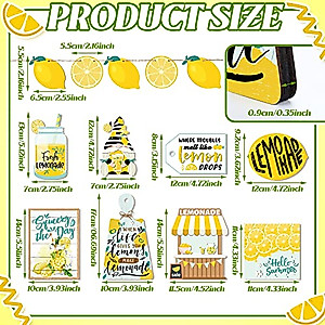 Qunclay 13 Pieces Fresh Lemon Tiered Tray Decor Wooden Lemonade Themed Home Decorations Farmhouse Summer Table Decor Rustic Wood Lemonade Sign for Kitchen Living Room Party Gifts
