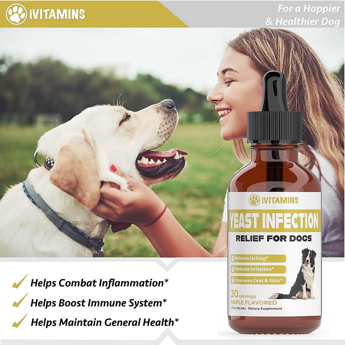 Natural Yeast Infection Relief for Dogs | Supports Healthy Itch & Inflammation Relief | Dog Ear Infection Treatment | 1 oz