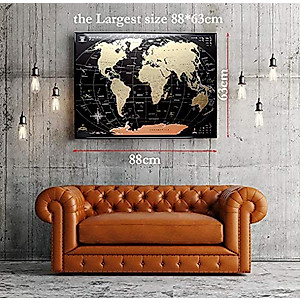 Scratch off map of the World MyMap Black Gold Large Travel map Wall Poster 35x25 Push pin map Includes Pins Tube Flags poster Map Scratch