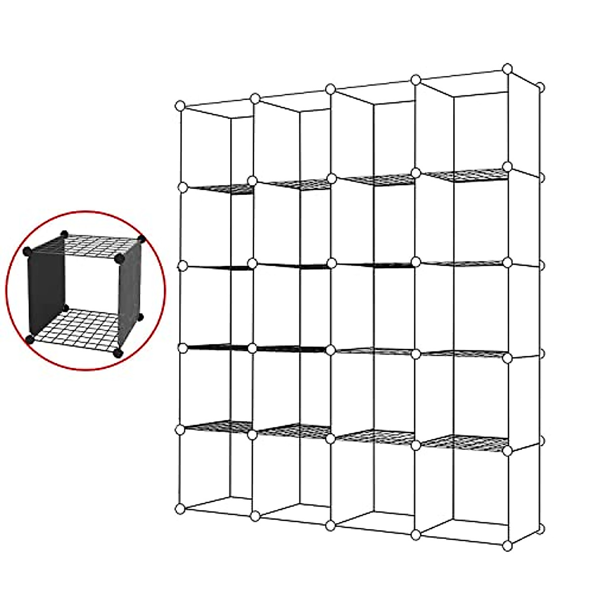 MAGINELS Portable Storage Cubes-14" x14"(Load-Bearing Metal Panel) Modular Bookshelf Units,Clothes Storage Shelves,Room Organizer,Black,20 Cubes