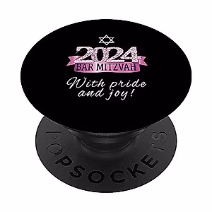 Bar Mitzvah 2024 I With Pride & Joy I Pink Banner Decor PopSockets Standard PopGrip