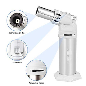 Mini Kitchen Torch, Sondiko Butane Torch Refillable Blow Torch Lighter with Adjustable Flame&Safety Lock for Cooking, BBQ, Creme Brulee, DIY, Soldering (Butane Gas not Included)