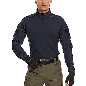 MAGCOMSEN Tactical Men's T-Shirt with Pockets, Long Sleeve, Zipper, High Neck, Lightweight, Black