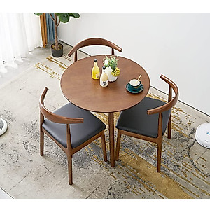 NICOKI 24" Round 3 Legs Casual Dining Table, Walnut Brown Rubberwood Coffee Table End Table Modern Leisure Table Small Dining Room Kitchen Furniture for Small Space