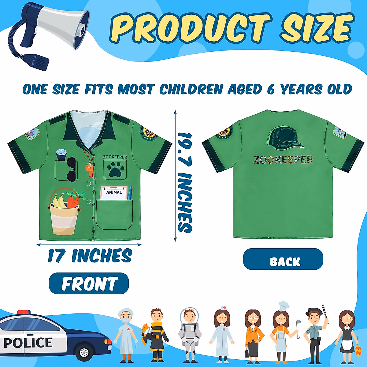 Jiuguva 12 Pcs Kids Pretend Play Costumes Firefighters Police Officers Astronauts Racers Unisex Cosplay Set(Classic)