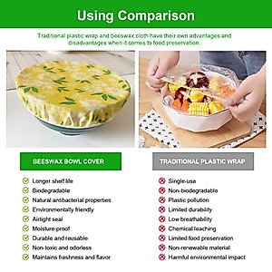 Reusable Beeswax Bowl Covers - Food Cover Stretch Edging, Stretchable Beewax Wrap, Elastic Storage Wraps for Storage Containers，set of 3