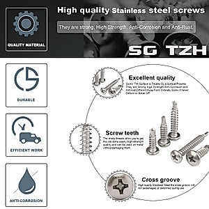 #8 x 1/2" Sheet Metal Screws 100Pcs 410 Stainless Steel Pan Head Fast Self Tapping Screws by SG TZH