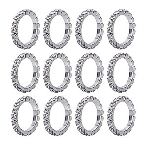 joyMerit 12pcs Women Finger Rings Sparkly Rhinestone Elastic Stretch Rings Jewelry - Silver+White