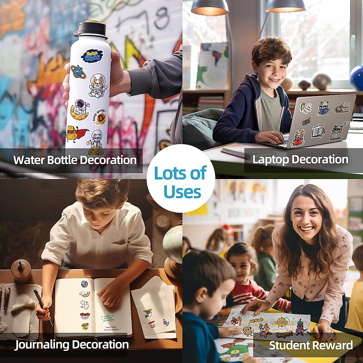 Sontanbao 98PCS Cute Water Bottle Stickers for Kids, Stickers for Water Bottles, Waterproof Stickers Vinyl Stickers Laptop Stickers Inspirational Stickers Pack