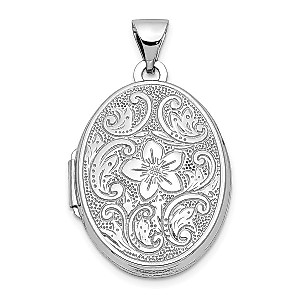 IceCarats 14K White Gold Oval Flower Personalized Photo Locket Necklace Charm Pendant 28.1mm x 17mm Only