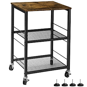 ETELI Side Table Small with Wheels Industrial Night Stand Storage Shelf 3 Tier Wood End Table with Metal Frame for Small Space Living Room Bedroom Kitchen Office