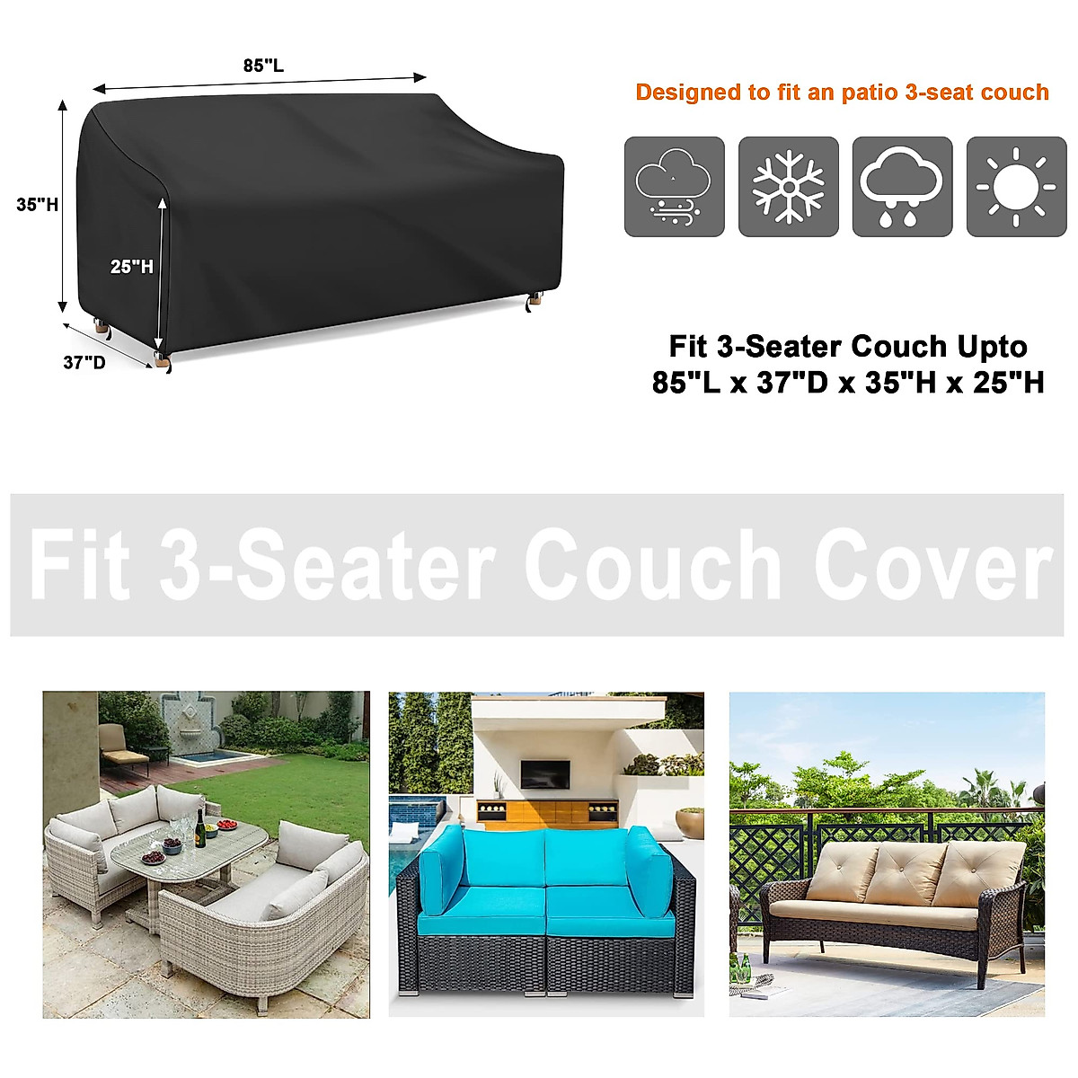 Patio Furniture Loveseat Sofa Cover - 420D Oxford Fabric 100% Waterproof Outdoor Sofa Cover, Durable Patio Furniture Cover Fits for All Weather& Black(85L37W35H25H)