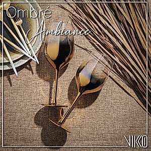 Vikko Décor Gold Ombre White Wine Glasses | Thin, Handblown Glass – Tall, Elegant Stem – Dishwasher Safe – 17.5 Ounce Cup – Great Gift Idea – Set of 12 Wine Glasses