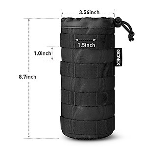 Gonex Tactical Military MOLLE Water Bottle Pouch, Drawstring Open Top & Mesh Bottom Travel Water Bottle Bag Tactical Hydration Carrier Black