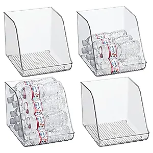 mDesign Plastic Water Bottle Storage Organization Bin - Open Front for Kitchen Refrigerator, Freezer, and Pantry, Holds 12 Bottles, Juice, Energy Drinks, and Beverages, Ligne Collection, 4 Pack, Clear