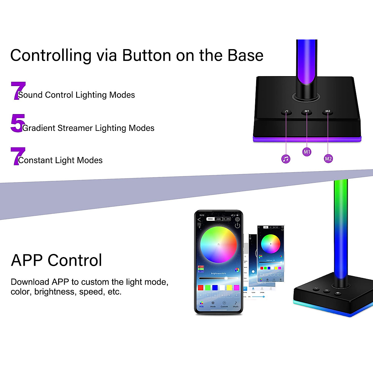 TRELC Desktop Atmosphere Sound Pickup Rhythm Light, Gaming Headphone Stand with LED Light, Headset Holder Hanger Rack Backlight for Gamers Table Game Earphone PC PS5 Accessories（2 Packs）