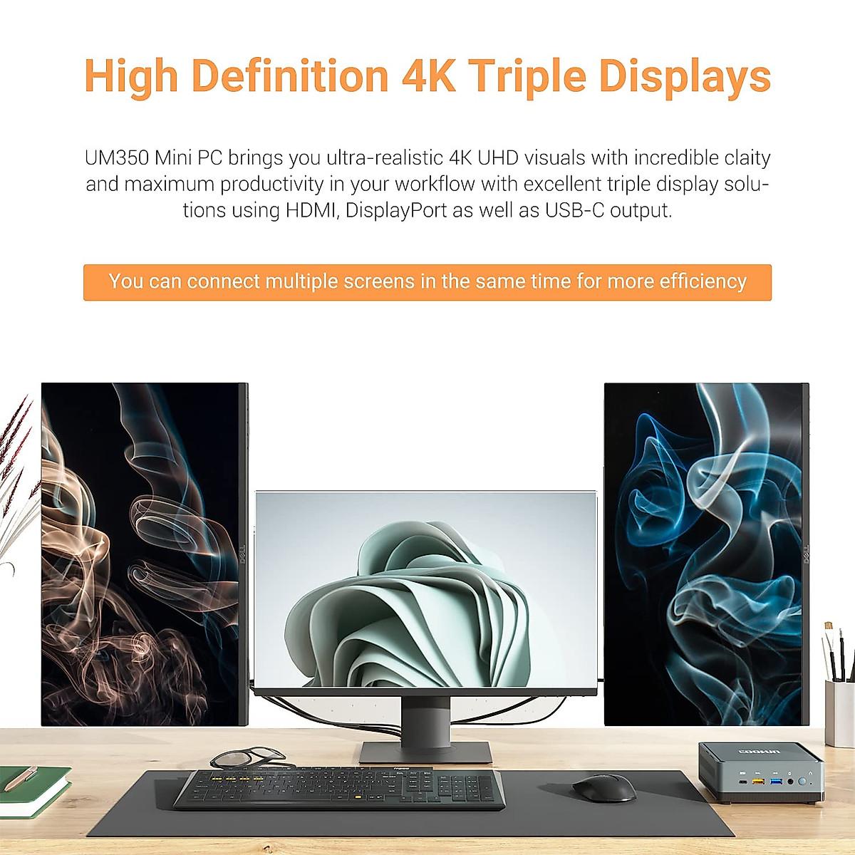 COOFUN UM350 Mini PC AMD Ryzen 5 3550H Mini Computer DDR4 16 GB RAM 512 GB PCle SSD, Radeon Vega Graphics, Dual Band WiFi HDMI/DisplayPort/USB-C, 2.5G RJ45 LAN, 4X Ports USB 3.0