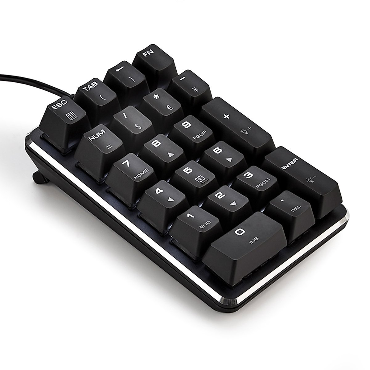Qisan Mechanical Numeric Keypad Wireless Bluetooth Keypad Cherry MX Blue Switch 21 Keys Mini Numpad Portable Keypad Extended Layout Magicforce for for Financial Cashier Securities-Black