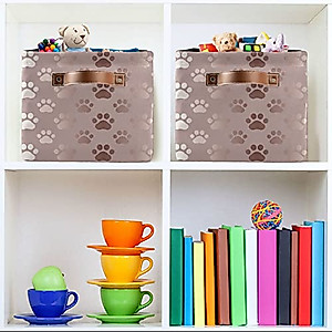 ALAZA Rose Gold Dog Paw Print Large Storage Basket with Handles Foldable Decorative 1 Pack Storage Bin Box for Organizing Living Room Shelves Office Closet Clothes