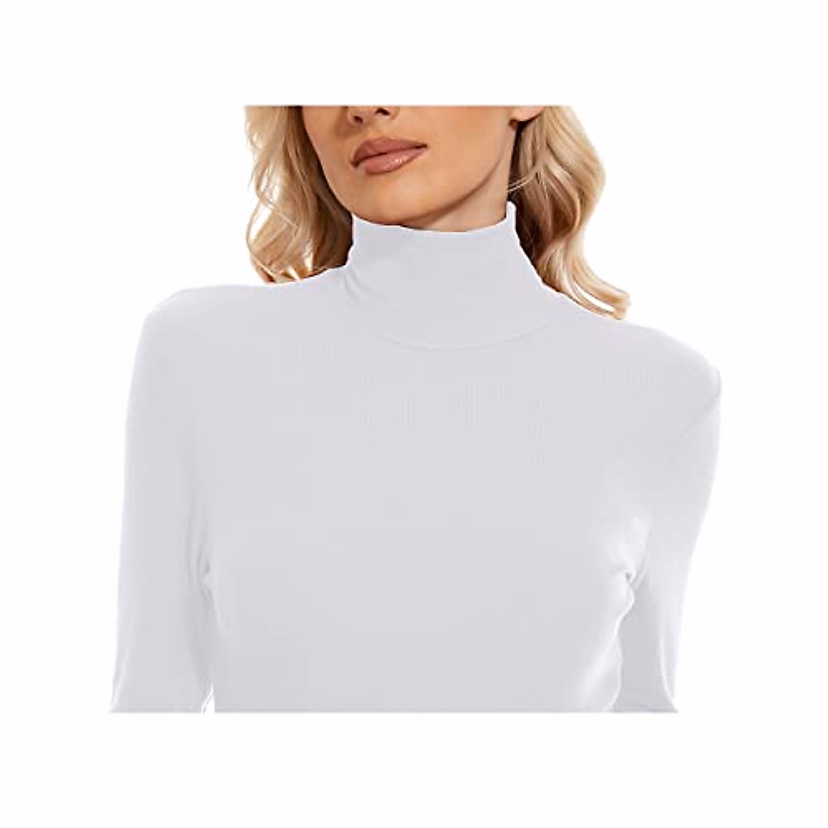 Mockneck Women White Long Sleeve Lightweight Ribbed Knit Pullover Athletic Slim T-Shirt White X-Large
