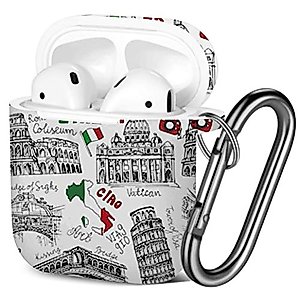 Art-Strap Protective Case, Compatible with AirPods 2 and 1 - Shockproof Soft TPU Gel Case Cover with Keychain Carabiner Replacement for Apple AirPods (Italy Famous Landmarkvintage)