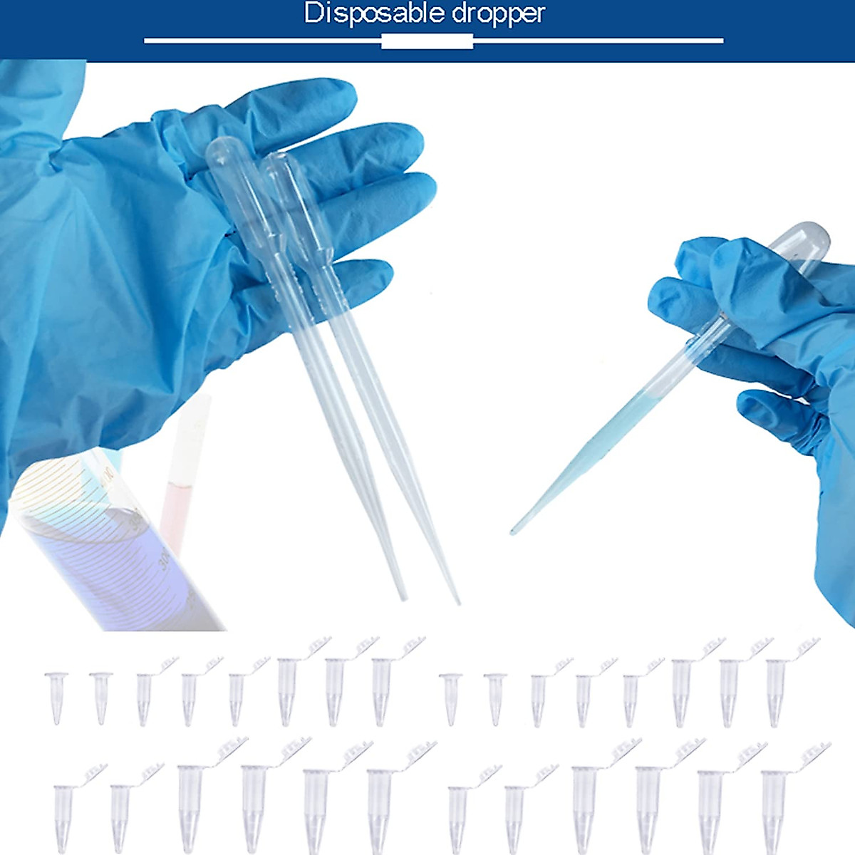 HJYZY 200pcs 0.2/0.5/1.5ML Clear Plastic Graduated Microcentrifuge Test Tubes with Attached Lid 3ml Calibrated Pipette Dropper Plastic Disposable Transfer Pipettes