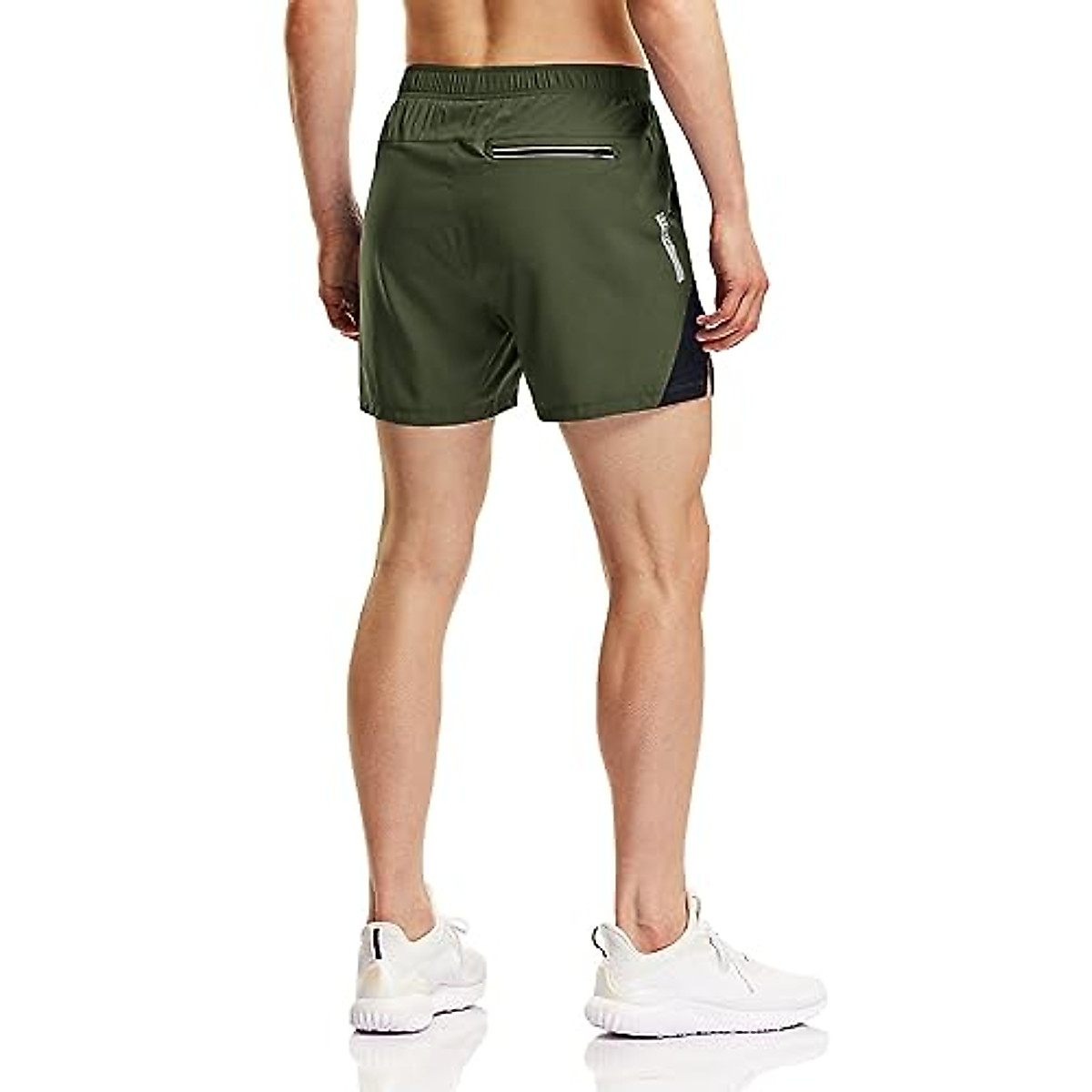 ATHLIO Men's Active Running Shorts, Exercise Workout Shorts, Quick Dry Mesh Sports Athletic Shorts with Pockets, 5 Inches Black/Green, Medium