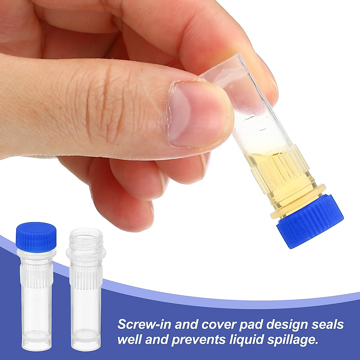 PATIKIL 1ml Plastic Cryogenic, 200Pcs Self Standing Cryogenic Vial Screw Top Frozen Test Tube for Lab Laboratory Science, Blue Cap