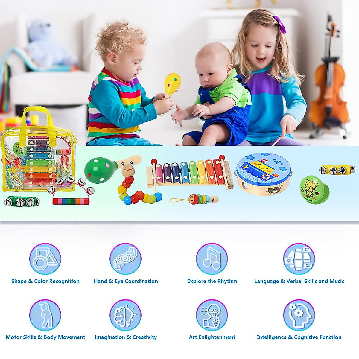 CYY Musical Instrument Toys for Toddlers,Baby Learning Music Sets,Wood Xylophone&Percussion Instruments for Children,Preschool Educational for Kids, A Great Birthday Gifts for Boys or Girls
