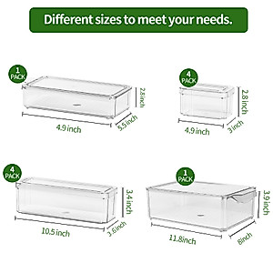 Yustuf 10-pack Stackable Refrigerator Organizer Bins with 6 Liners, Fridge Organizers and Storage Clear with Lids Plastic Fruit Vegetable Storage Containers with 5pcs Sealing Clips