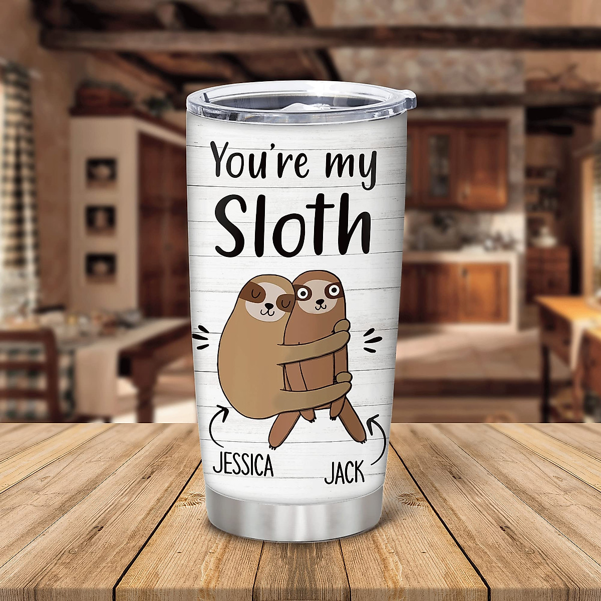 Hyturtle Personalized Gifts For Sloth Lover - You're My Sloth Custom Name Couple Stainless Steel Tumbler 20oz With Lid - Idea Animal Lover Gifts For Couple, Women And Man On Birthday, Christmas