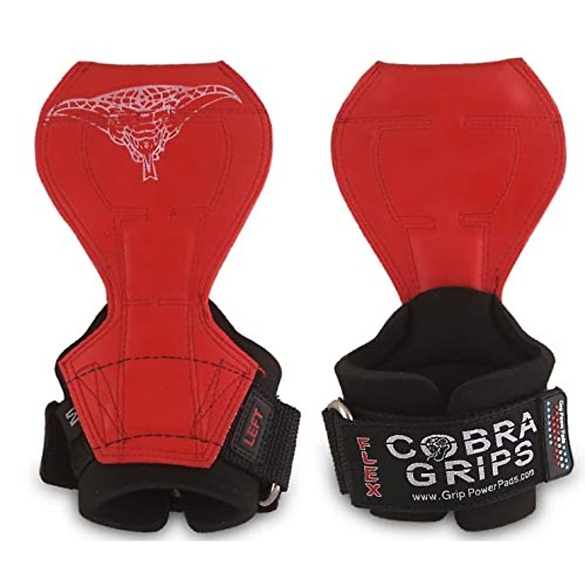 2018 Cobra Grips Flex Model Weight Lifting Gloves Heavy Duty Straps Alternative Power Lifting Hooks Best for Deadlifts with Padded Wrist Wrap Support Bodybuilding (Medium, Red Rubber)