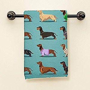 HGOD DESIGNS Dog Hand Towels,Cute Dachshund Dog Pattern 100% Cotton Soft Bath Hand Towels for Bathroom Kitchen Hotel Spa Hand Towels 15"X30"